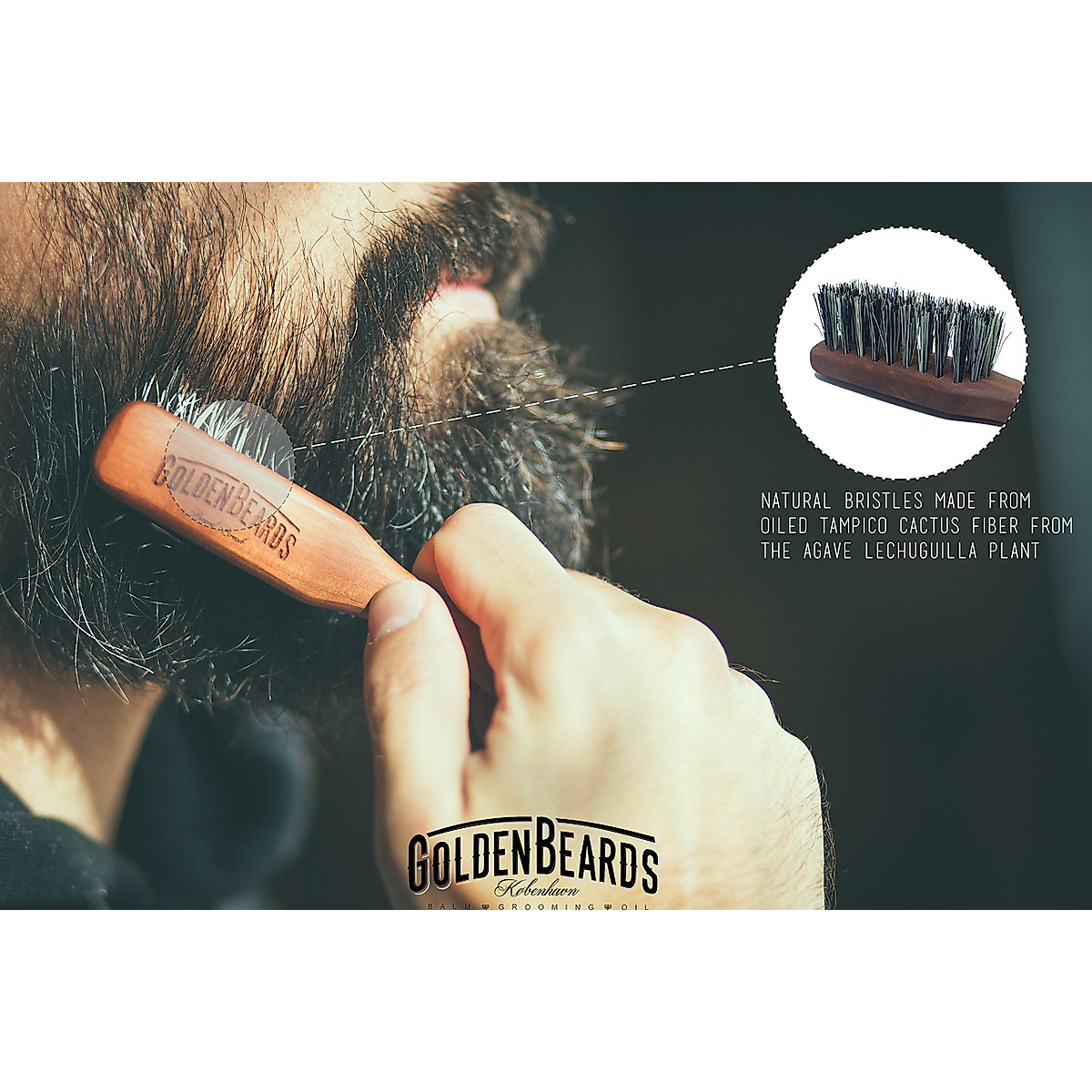 Golden Beards Vegan Beard Brush - Beard Brush Natural Vegetal Bristles - Tampico Bristles made in Germany