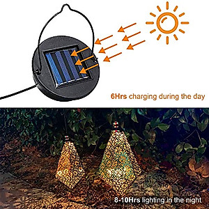 MAGGIFT 2 Pack Solar Hanging Lights, Solar Powered Retro Lantern with Handle, Warm White LED Christmas Garden Lights, Metal Diamond Shape Lamp Waterproof for Outdoor for Yard Tree Fence Patio