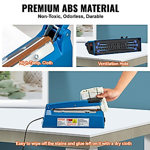 VEVOR Impulse Sealer 8 inch, Manual Heat Seal Machine with Adjustable Heating Mode, ABS Shrink Wrap Bag Sealers for Plastic Mylar PE PP Bags, Portable Poly Bag Sealing Machine with Extra Replace Kit