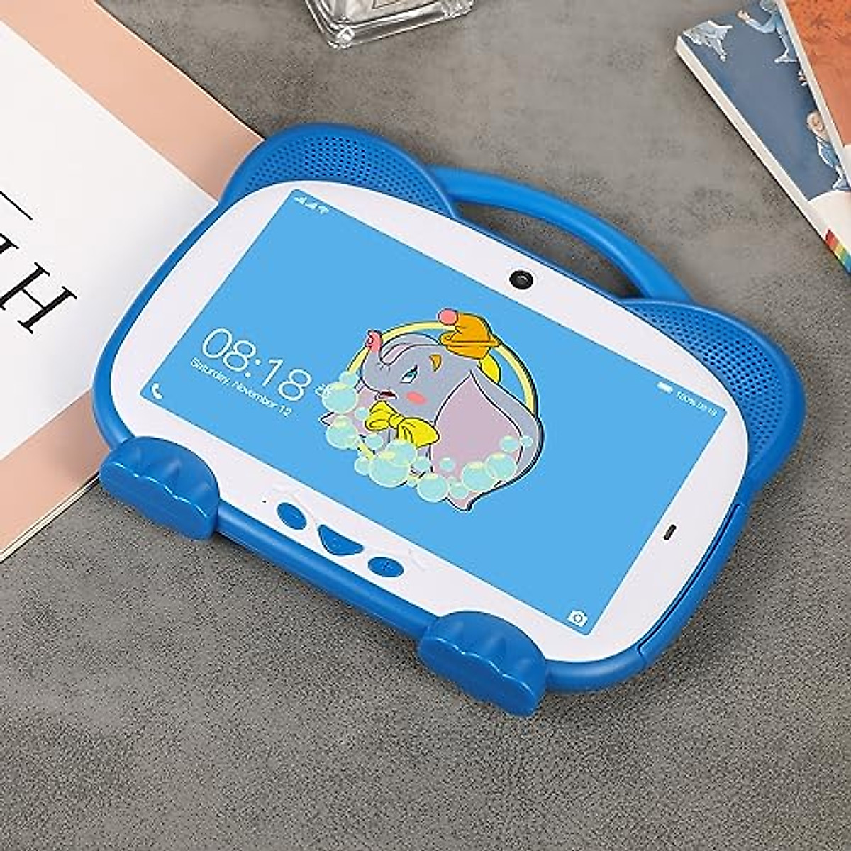 fannay Kids Tablet, US Plug 100‑240V 5500mAh Support WiFi 4GB & 32GB HD 1080P Dual Camera 7 Inch Quad Core Kids Tablet for Android (Blue)