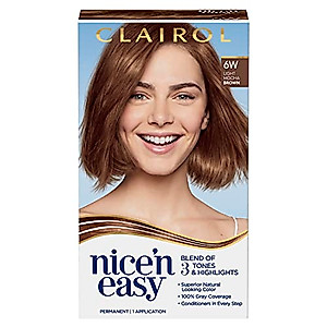 Clairol Nice'n Easy Permanent Hair Dye, 6W Light Mocha Brown Hair Color, Pack of 1