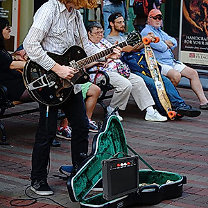 Ermik Electric Guitar Amp 20W Electric Guitar Amplifier Built in Speaker Headphone Jack Input and Aux JackDrive Button 4 Knobs Gain Bass Treble and Volume, Portable - Black (20W)