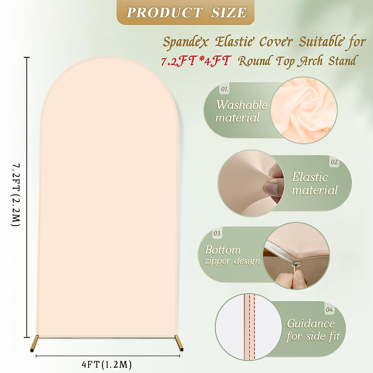 Spandex Fitted Arch Backdrop Cover Chiara Arch Cover Backdrop Fabric,2-Sided Wedding Arch Cover for Wedding Ceremony Birthday Party Baby Shower Banquet Decoration(Beige, 4 x 7.2 ft)