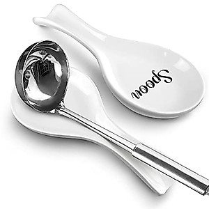 2PCS Farmhouse Spoon Rest for Kitchen - Utensil Rests Holder Black White - Modern Farmhouse Rustic Kitchen Decor - Ceramic Spoon Holder for Stove Top Counter Top (2, White)