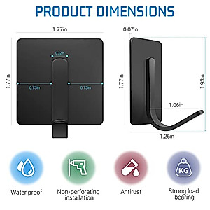 Platybelodon 8 Packs Stick on Hooks Heavy Duty Adhesive Hooks Black Hooks for Hanging Robe Towel Hooks Stainless Steel Waterproof Bathroom Hooks Adhesive Hooks for Kitchen Wardrobe Sticky Hooks