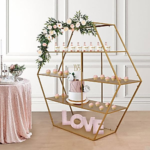 Efavormart 4ft Large Gold Metal Hexagonal Cake Dessert Display Stand, Wedding Arch Backdrop, Balloons Rack, Modern Bookcase