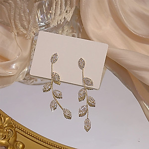 Bridal Earrings for Wedding Rhinestone Dangle Earrings Leaf Earrings Long Earrings Elegant for Women
