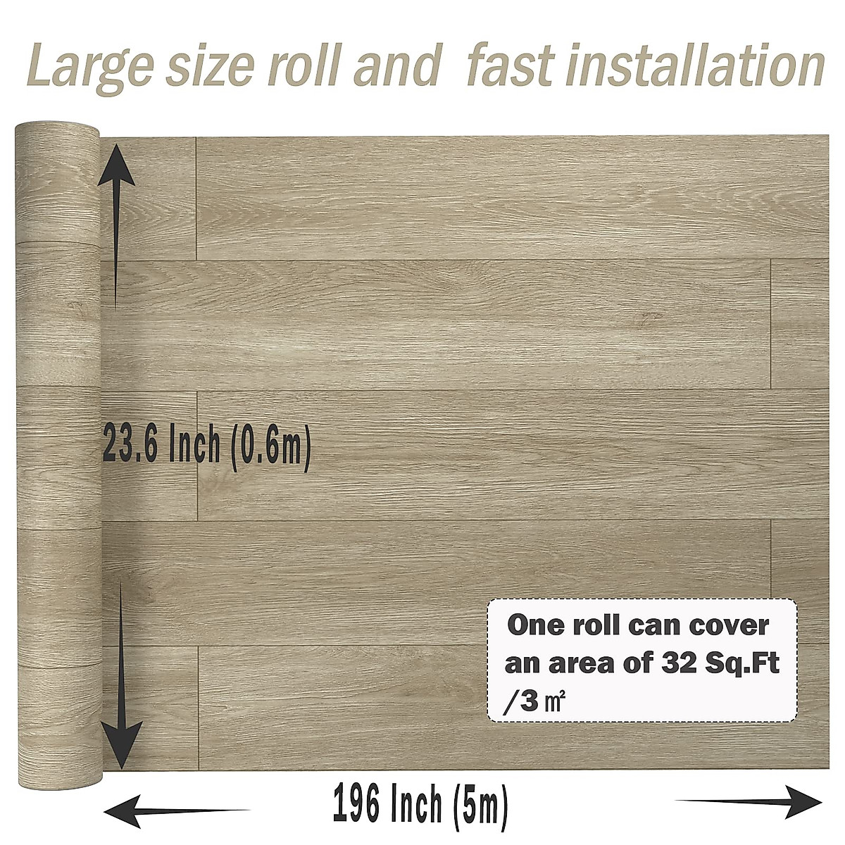 Oxdigi Peel and Stick Vinyl Flooring Roll 24"x 196"/ 32 Sq.Ft, Self Adhesive Vinyl Floor Tiles Wood Flooring, Temporary Floor Stickers Waterproof for Living Room Bedroom Kitchen RV, Brown Wood Planks