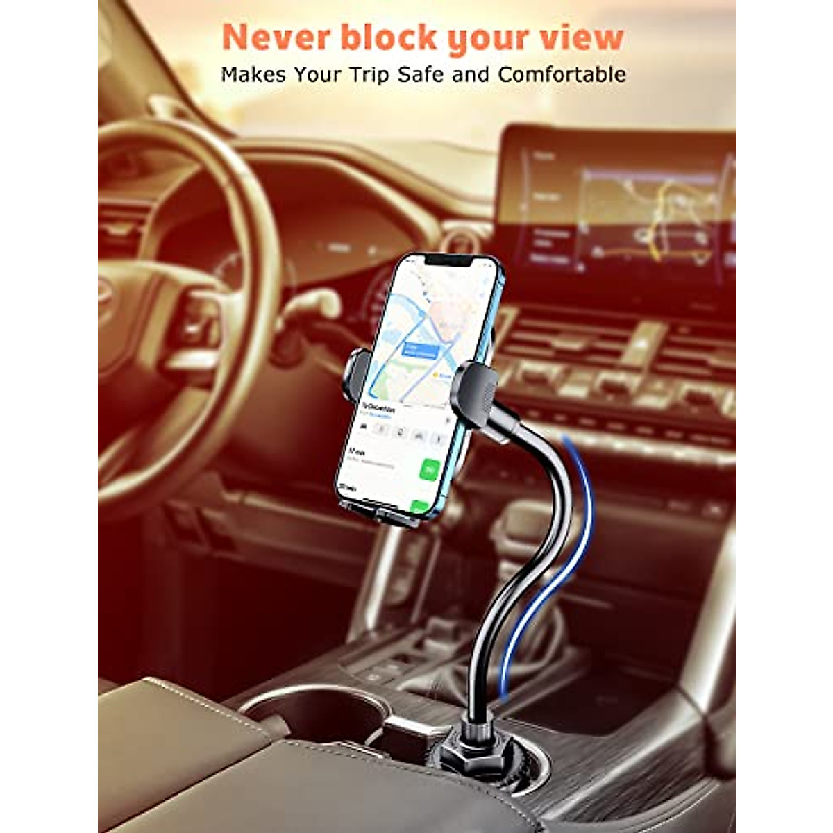 eSamcore Cup Holder Phone Holder for Car - 15" Height Gooseneck Cup Holder Phone Mount for Car, Adjustable Car Phone Holder Mount for Tesla Compatible with All iPhone Samsung Galaxy Cell Phones