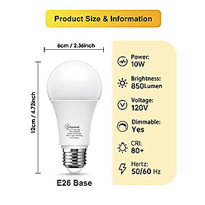 Yellow LED Light Bulbs [ 4 Pack ], A19 Bug Light Bulb Outside, 2000K Dimmable E26 Bug Lights 10W(60W Equivalent) Non-Attracting, Yellow for Porch Lights for Home, Halloween Decorative Illumination