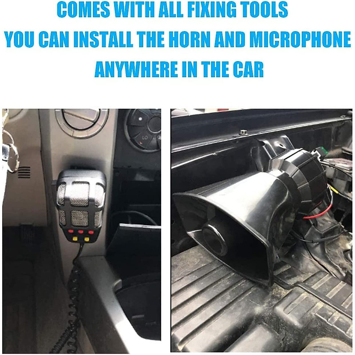 RULLINE 5 Tone Sound Car Siren Vehicle Horn with Mic PA Speaker System Emergency Sound Amplifier - 60W Electric Ambulance/Horn-Hoote/Siren/Traffic Sound with PA Microphone System