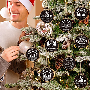 24 Pcs Nativity Christmas Tree Ornaments Religious Christmas Nativity Scene Set The Birth of Jesus Christmas Decorations Wooden Nativity Scene Christmas Tree Ornament (Classic Style)