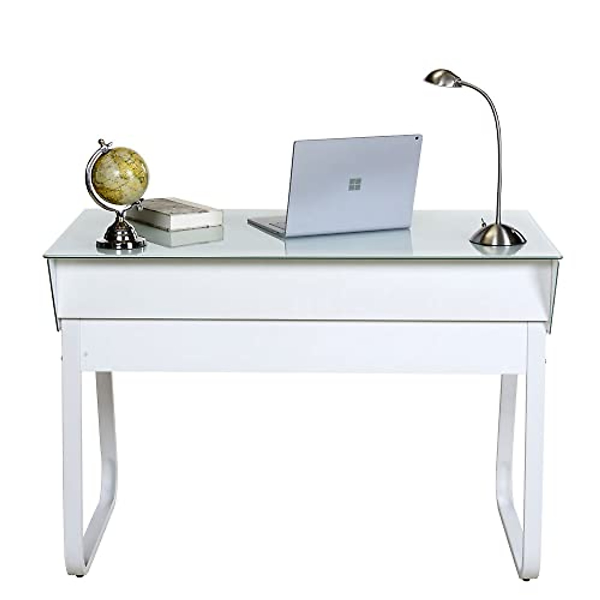 OneSpace Ultramodern Glass Computer Desk with Drawers, White Medium