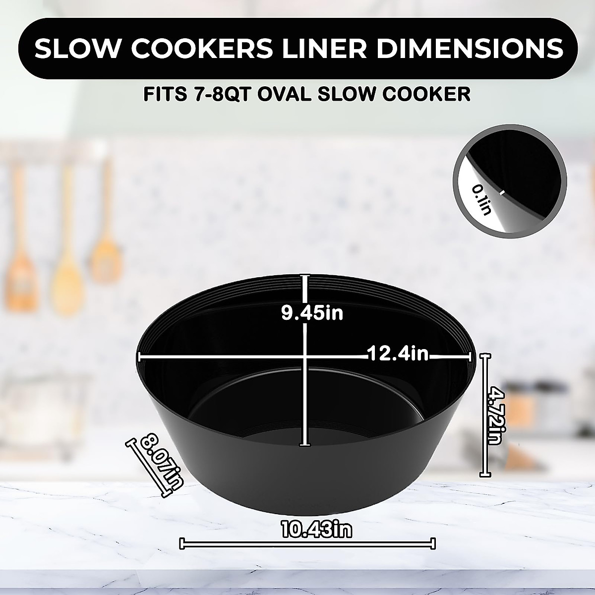 Silicone Slow Cooker Liners for 7-8QT CrockPot and other Oval Slow Cookers - Silicone Crock Pot Liners for 7-8 Quart Crock Pots - Reusable, Leakproof & Food-Grade Silicone Crock Pot Inserts - (Black)