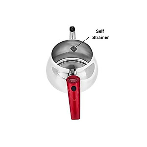 DESTALYA Turkish Teapot Set, Stainless Steel Double Tea Pots for Stove Top, Tea Maker with Strainer, Samovar Style Tea Kettle, Water Heater Warmer (Mini with Red Handles)