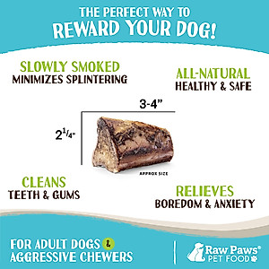 Raw Paws Smoked Beef Marrow Bones for Dogs, 3-inch, 8-ct - Packed in USA - Beef Bones for Dogs - Grass Fed Bone Marrow Treats for Dogs - Dog Chew Bones for Aggressive Chewers - Dog Marrow Bone Treats