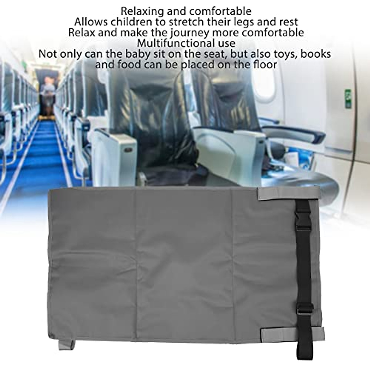 Airplane Seat Extender for Kids, Portable Foldable Oxford Cloth Toddler Airplane Bed with Storage Bag, Airplane Must Haves for Toddlers, Travel Accessories, Easy to Install (Grey)