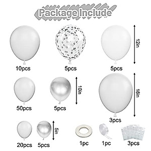 White Silver Balloon Garland Arch Kit,106pcs Balloons Set Included White Metallic Silver Clear and Confetti Balloons Decorations For Birthday Wedding Bridal Shower Baby Shower Bachelorette Party Decor (White Silver)