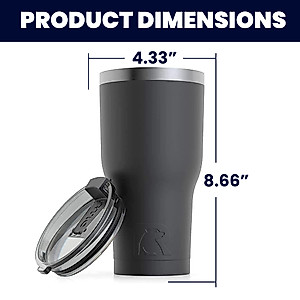 RTIC 30 oz Insulated Tumbler Stainless Steel Coffee Travel Mug with Lid, Spill Proof, Hot Beverage and Cold, Portable Thermal Cup for Car, Camping, Black