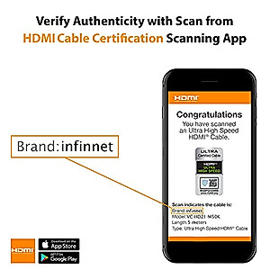 infinnet 8K HDMI 2.1 Cable, Ultra High Speed HDMI Cable 4K HD 120Hz 144Hz 2K 240Hz Gaming HDMI Cable 48Gbps Version 2.1 Certified, eARC HDCP 2.3 2.2 HDR Dolby Vision Atmos HDMI Cable, 2m (6 feet)