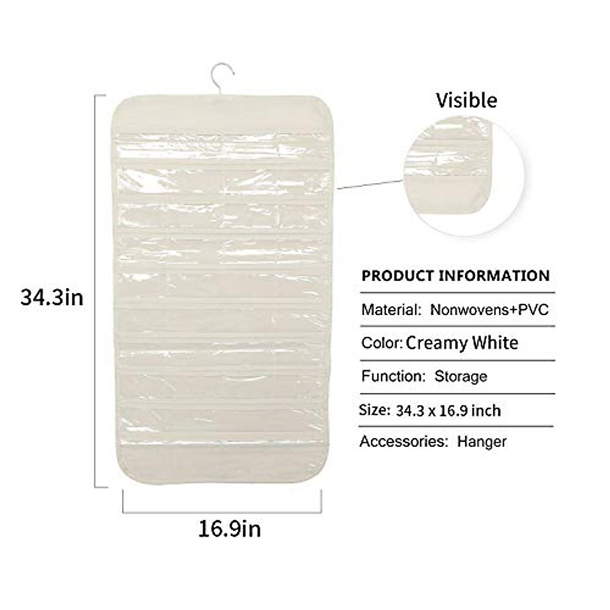 SZFY Hanging Jewelry Organizer, Wardrobe Necklaces Bracelets Earrings Accessories Organizer, 80 Pocket Organizer for Holding Jewelries - Beige