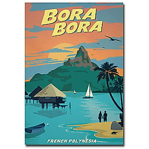 Bora Bora French Polynesia Travel Vintage Art Refrigerator Magnet Size 2.5" x 3.5"