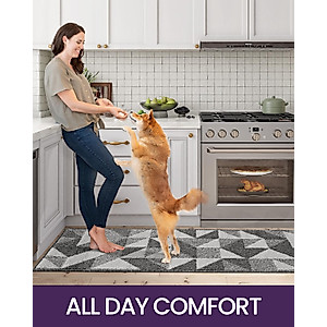 DEXI Kitchen Mats for Floor Hallway Non Skid Washable Rugs Set,20"x32"+20"x47", Grey