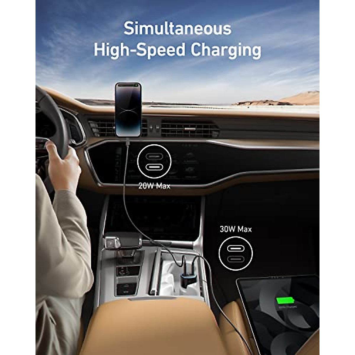 Anker USB C Car Charger, 50W 2-Port PIQ 3.0 Fast Charger Adapter, PowerDrive+ III Duo with Power Delivery for iPhone 14 13 12 11 Pro Max mini, Galaxy S20/S10/S9, Note 9, iPad Pro, Macbook Air and More