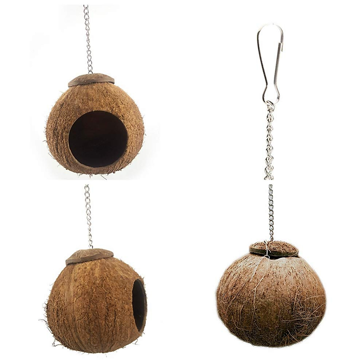 Natural 5.1'' Coconut Shell Bird Nest House Hut for Pet Parrot Cage Seed Feeder Toy Nesting Box (Natural Surface)