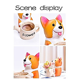 Cute Animal Small Corgi Teacup Shape Flower Pot with Drainer Garden Flower Pot Resin Succulent Potted Bonsai Plant Stand Home Desk Mini Ornaments Without Plants