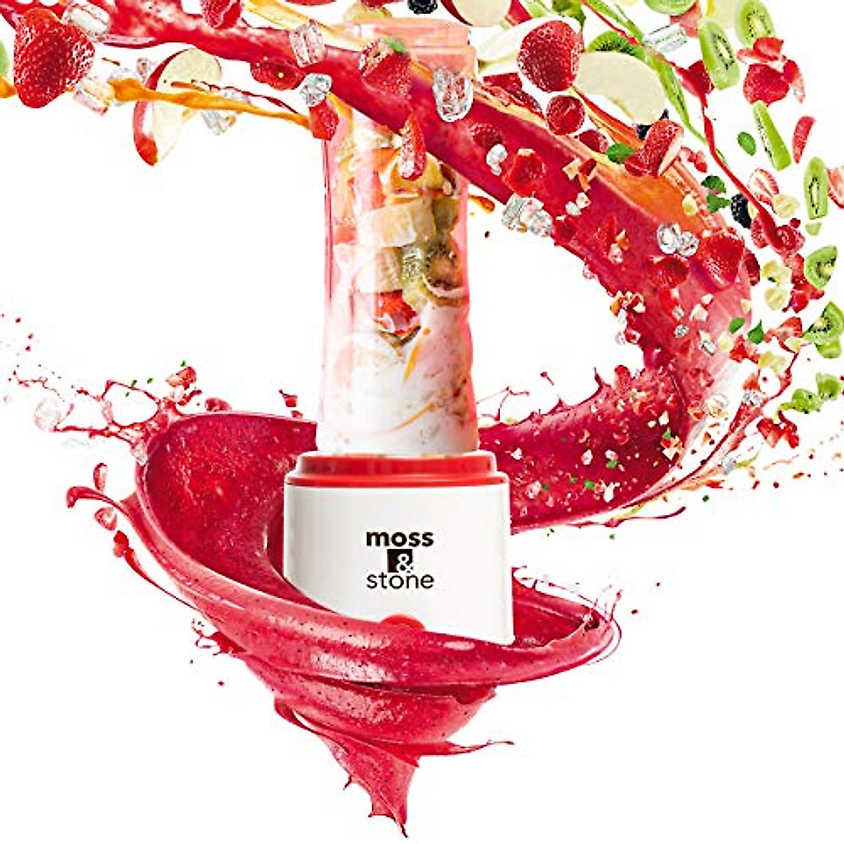 Moss & Stone Personal Blender Single Serve Shake & Smoothies Maker with Portable Travel Sport Bottle - Mini Juicer, White & Red Single Serve Blender for Smoothies and Shakes - Bottle 20 oz