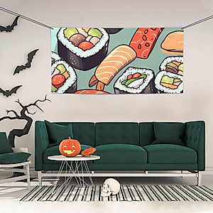Sushi Printed Banners Personalized Party Banner Photo Text Background Banner Wall Banner for Halloween Party Home Decorations or Backdrops