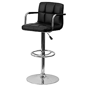 KLS14 Modern Barstools Hydraulic Adjustable Height 360-Degree Swivel Seat Sturdy Steel Frame Padded Cushion Seat Dining Chair Bar Pub Stool Home Office Furniture - Set of 2 Black #1978