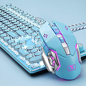 Wired Mechanical Gaming Keyboard and Mouse with Keyboard Wrist Rest,Retro Steampunk Typewriter Backlit Keyboard Blue Switch,Memory Foam Wrist Rest Pain Relief Gaming Mouse for Gamer,Typist(Blue)