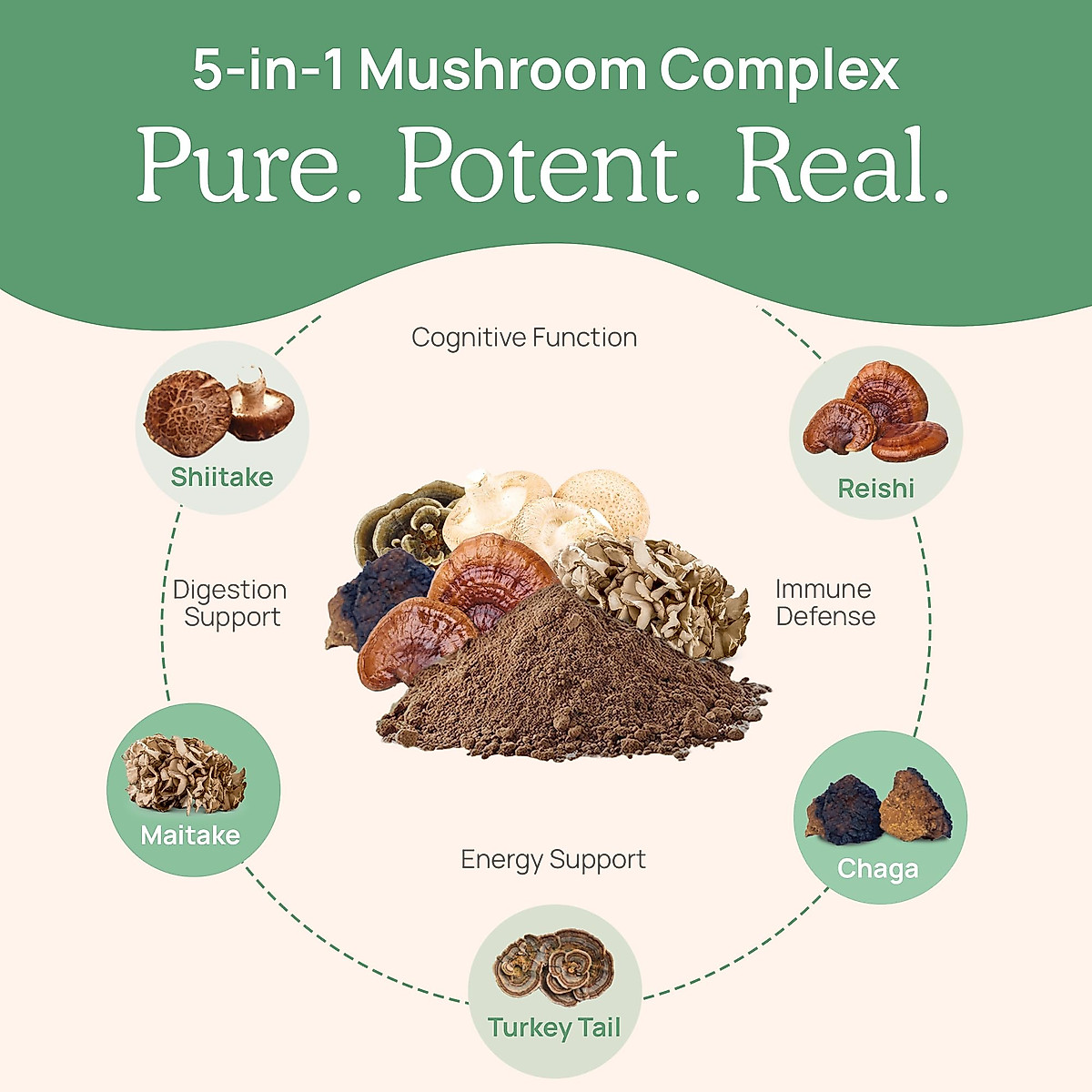 Real Mushrooms 5 Defenders Capsules - Organic Mushroom Extract w/ Chaga, Shiitake, Maitake, Turkey Tail, & Reishi - Mushroom Supplement - Vegan, Non-GMO, 90 Caps
