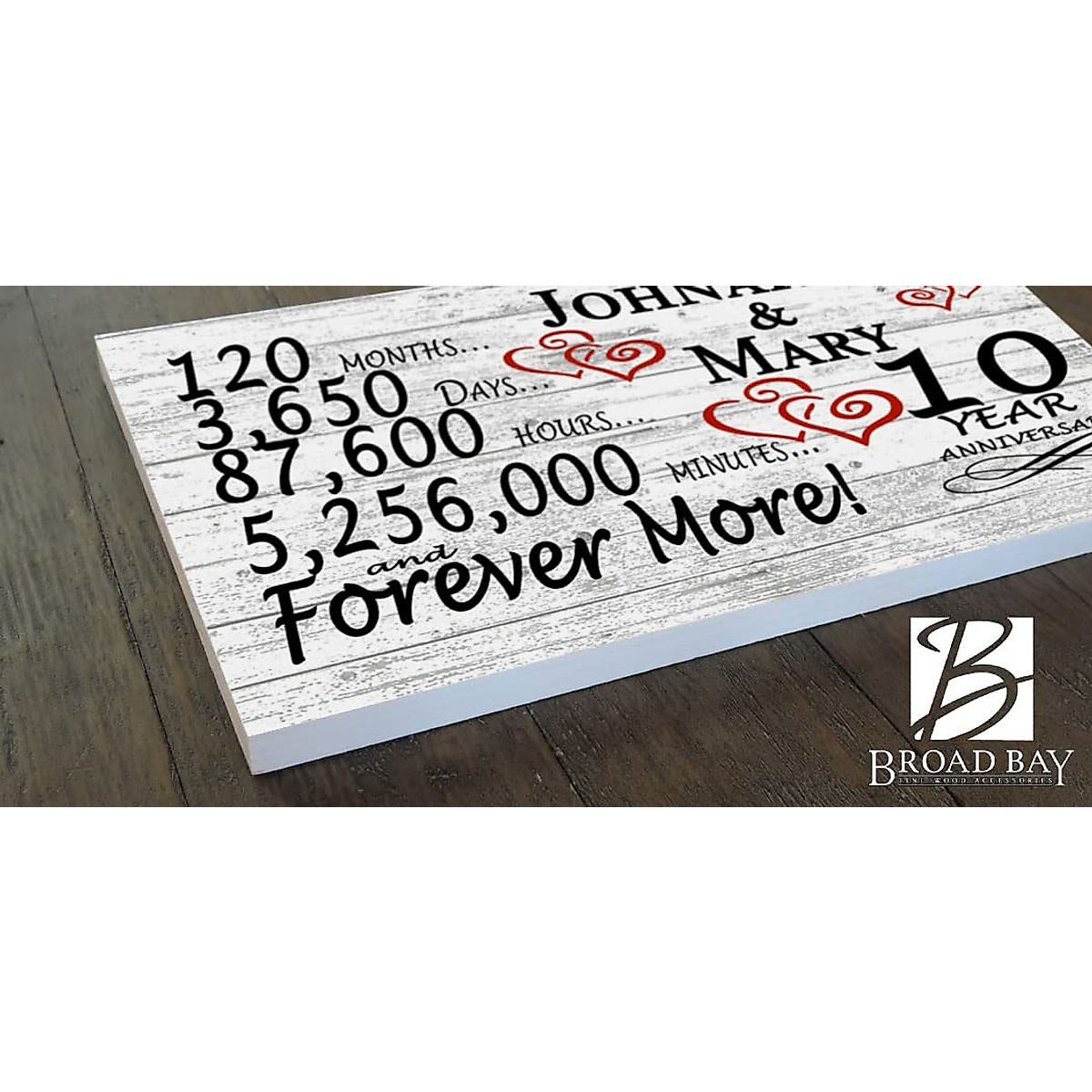 Personalized 10 Year Anniversary Sign Gift 10th Wedding Anniversary Present For Couple Days Mionutes Years - Solid Wood - 16.5in x 10.5in x .75in