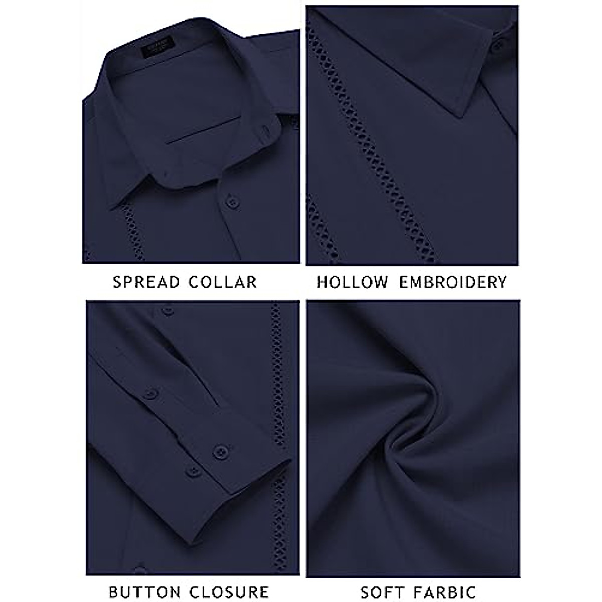 COOFANDY Men's Cuban Guayabera Shirts Casual Long Sleeve Button Down Shirt Summer Beach Tops Navy Blue