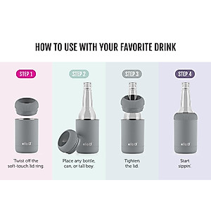 Ello Stainless Steel Can Koozie | Inuslated Can Cooler Keeps 12oz, 16oz, Slim Cans, and Glass Bottles Cold | Metal Drink Holder Perfect for Beer, Soda, and Hard Seltzer, Tulip