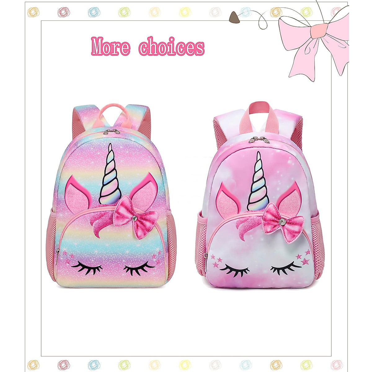 OctSky Unicorn Toddler Backpack Girls Mini Backpack for Kids, Lightweight Preschool Backpack for Kindergarten Little Girls Bookbag With Chest Strap Mini