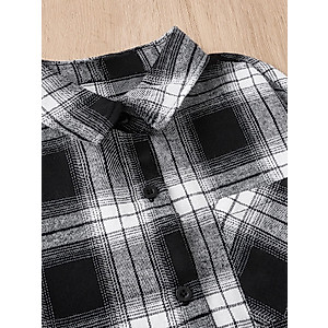 Floerns Girls 3 Piece Outfits Bell Bottom Outfit Cami Top and Flare Pants Set with Plaid Print Shirt Black and White 8Y