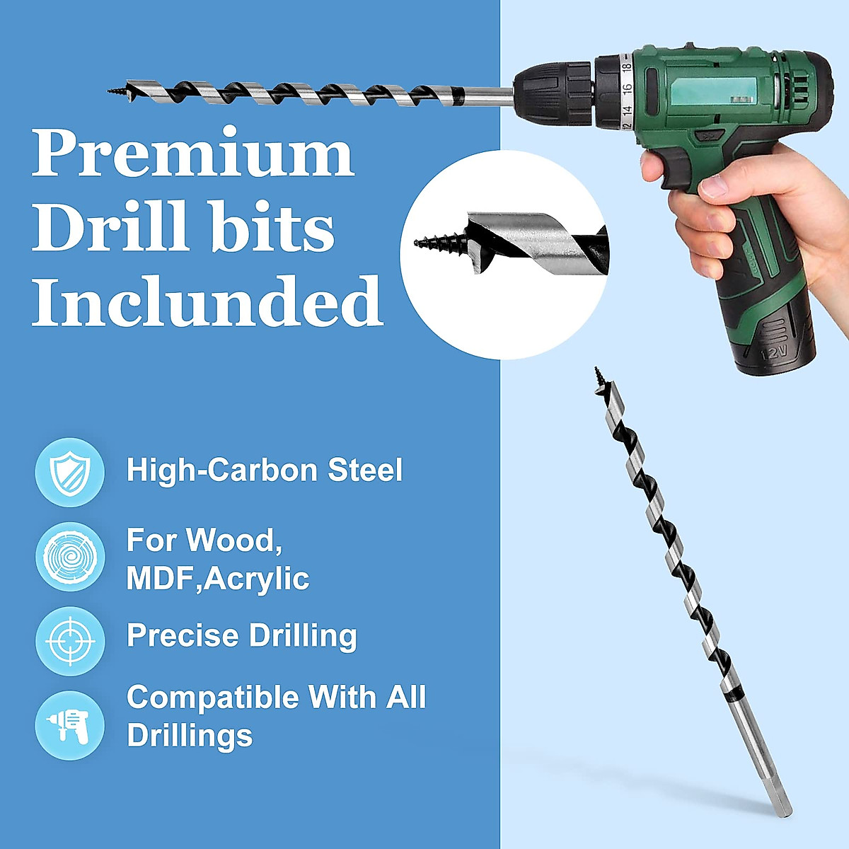 Masendelk Ship Auger Drill Bit 13 x 300mm (Slightly Larger Than 1/2 x 12 Inch), Wood Auger Bit with 11mm Hex Shank