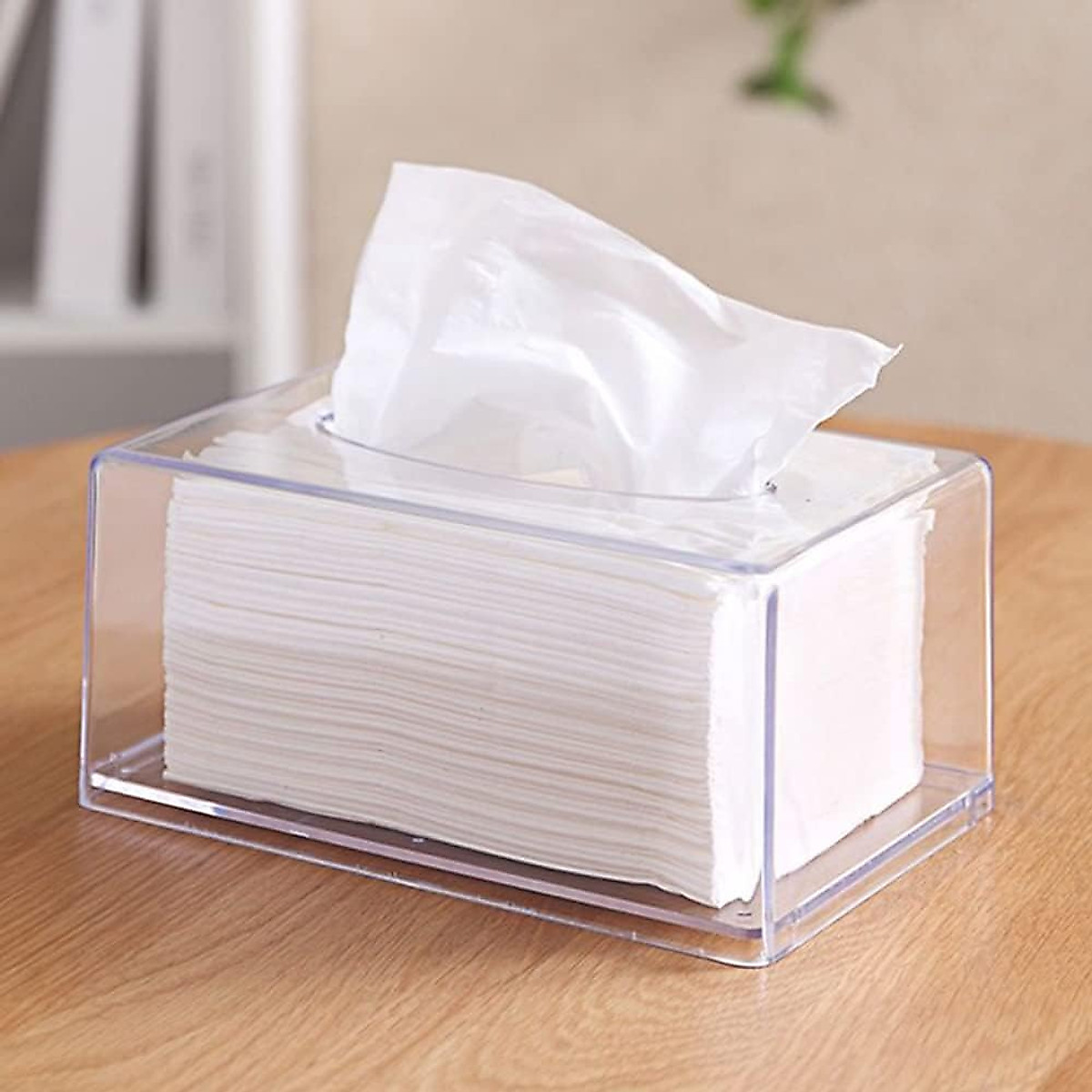 2 Pack Tissue Box Cover, Clear Tissue Box Holder, Acrylic Tissue Box, Clear Plastic Napkin Case for Bathroom, Kitchen,Home,Rectangle