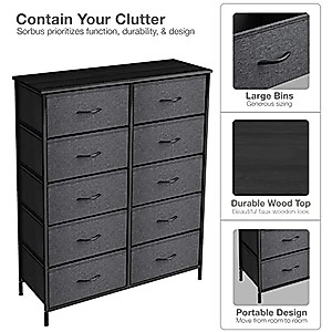 Sorbus Dresser with 10 Faux Wood Drawers - Storage Unit Organizer Chest for Clothes - Bedroom, Hallway, Living Room, Closet, & Dorm Furniture - Steel Frame, Wood Top, & Easy Pull Fabric Bins