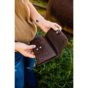 American West Tooled Leather Tri-Fold Wallet - Billfold for Women