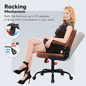 YAMASORO Modern Home Office Desk Chairs Leather Office Chair with Wheels Swivel Rolling Chair Mid-Back Task Chair for Adults,Brown