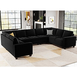 Belffin Oversized Velvet Modular 9 Seater U-Shape Sectional Sofa Set with Chaise Convertible sectional Sofa Couch Set Modular Couch Corner U Shaped Sectoional Sofa Black