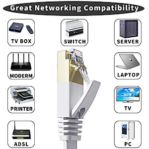 Lapsouno Cat7 Ethernet Cable 100 ft, Durable High Speed Flat Internet Network Computer Cord, Faster Than Cat6 Network, Slim Cat7 LAN Wire with Rj45 Connectors for Router Modem Xbox PS4 PS5-White