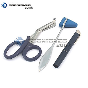 OdontoMed2011 Set of 3 Blue Reusable PENLIGHT + Blue Head Taylor Percussion Hammer + Blue Paramedic Shears EMT 7.5" (ODM Brand)