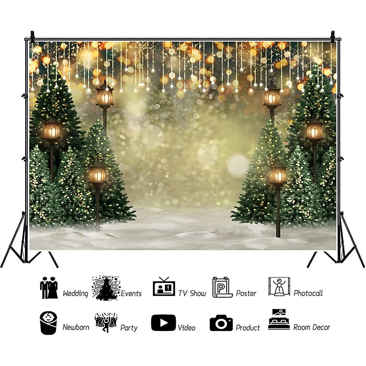 Yeele 15x10ft Merry Christmas Backdrops Glitter Xmas Pine Tree Photography Background Winter Wonderland Snow Night Vinyl Wallpaper Happy New Year Christmas Party Decorations Banner