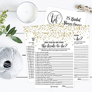 Hadley Designs 25 Black and Gold How Well Do You Know The Bride to be Bridal Wedding Shower or Bachelorette Party Game, Couples Guessing Question Set of Cards Pack, Printed Engagement